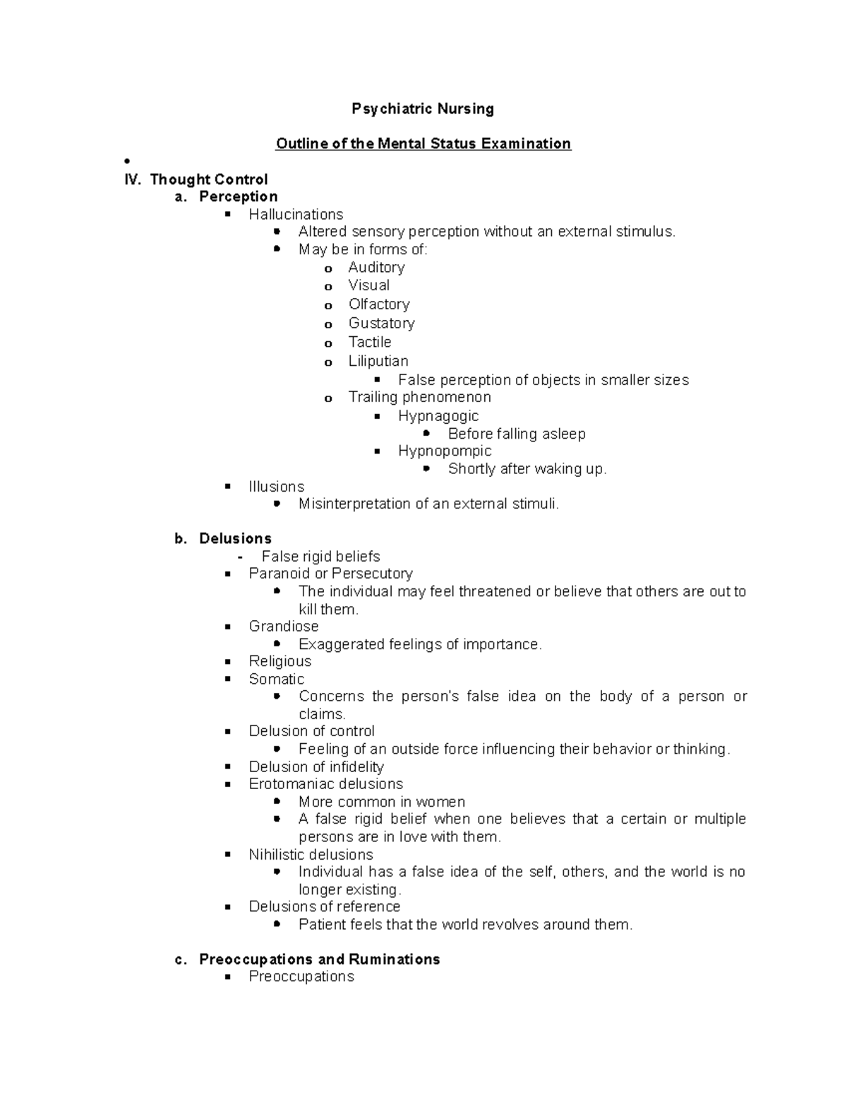 MSE (Part III) Psychiatric Nursing - Psychiatric Nursing Outline of the ...
