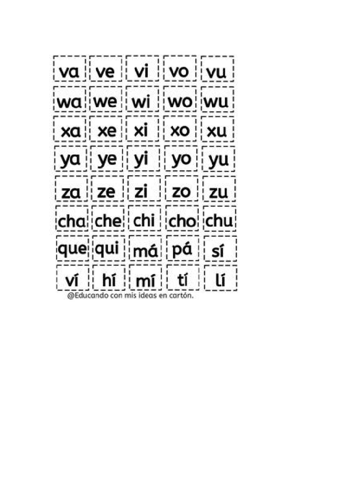 Silaba wa - hcfc - Educación inicial - va ve vi vo vu wa we wi wo wu xa ...