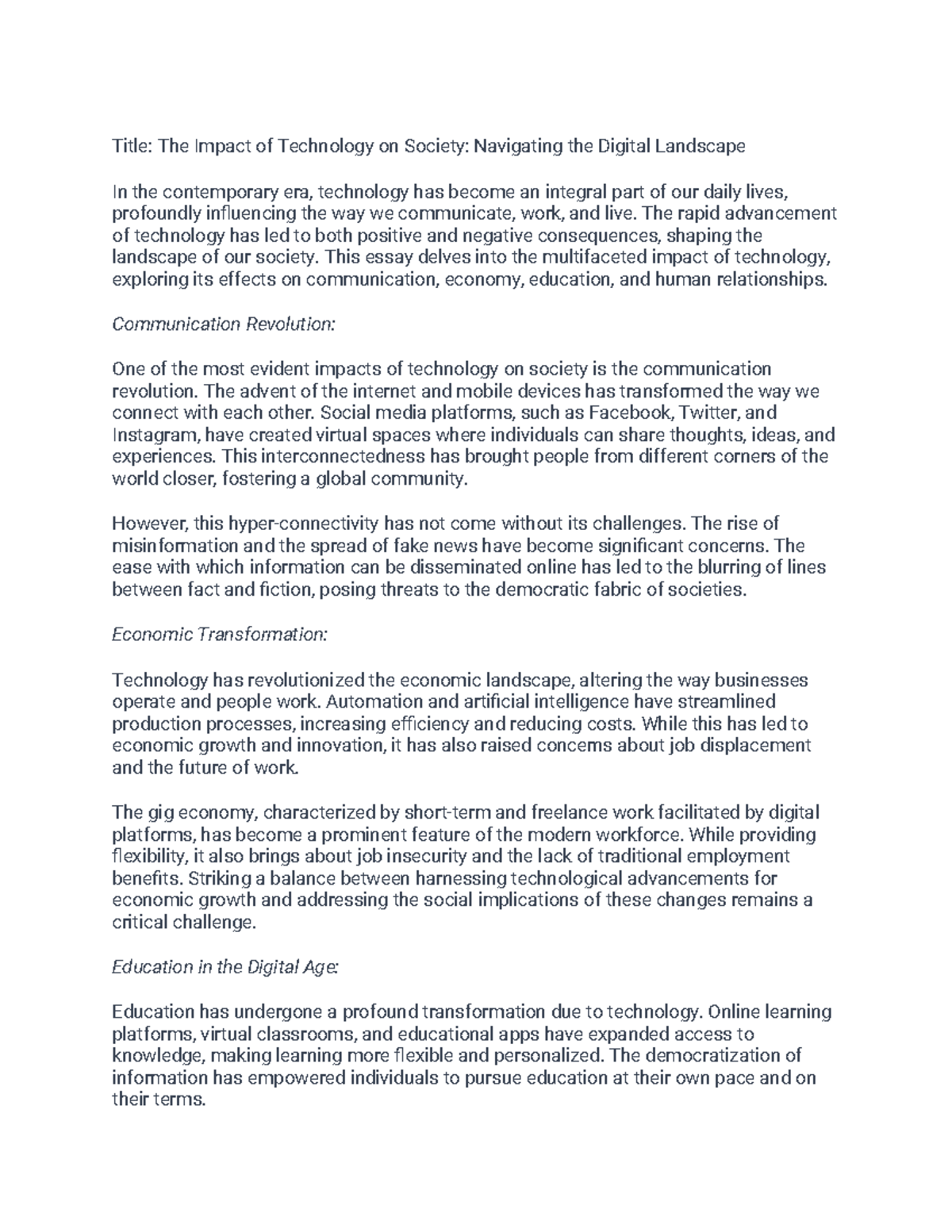 The Impact of Technology on Society Navigating the Digital Landscape ...