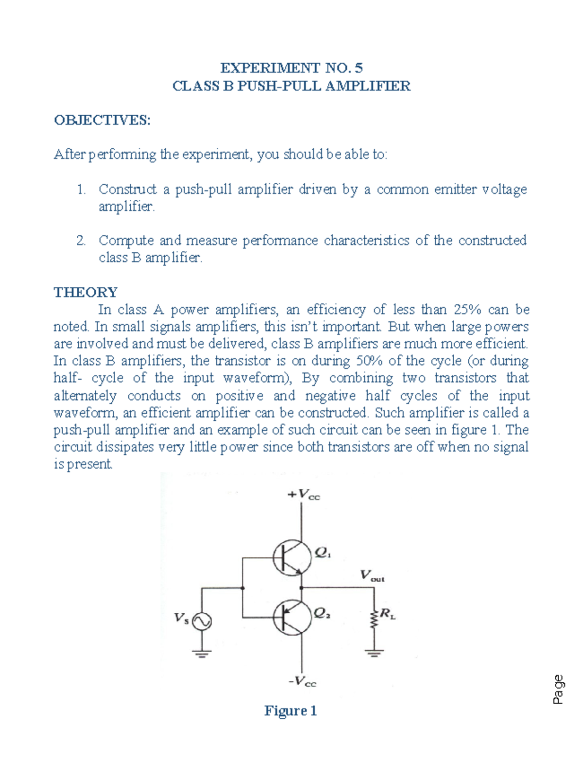 Experiment-NO-5 - ASDASDFAS - EXPERIMENT NO. 5 CLASS B PUSH-PULL ...
