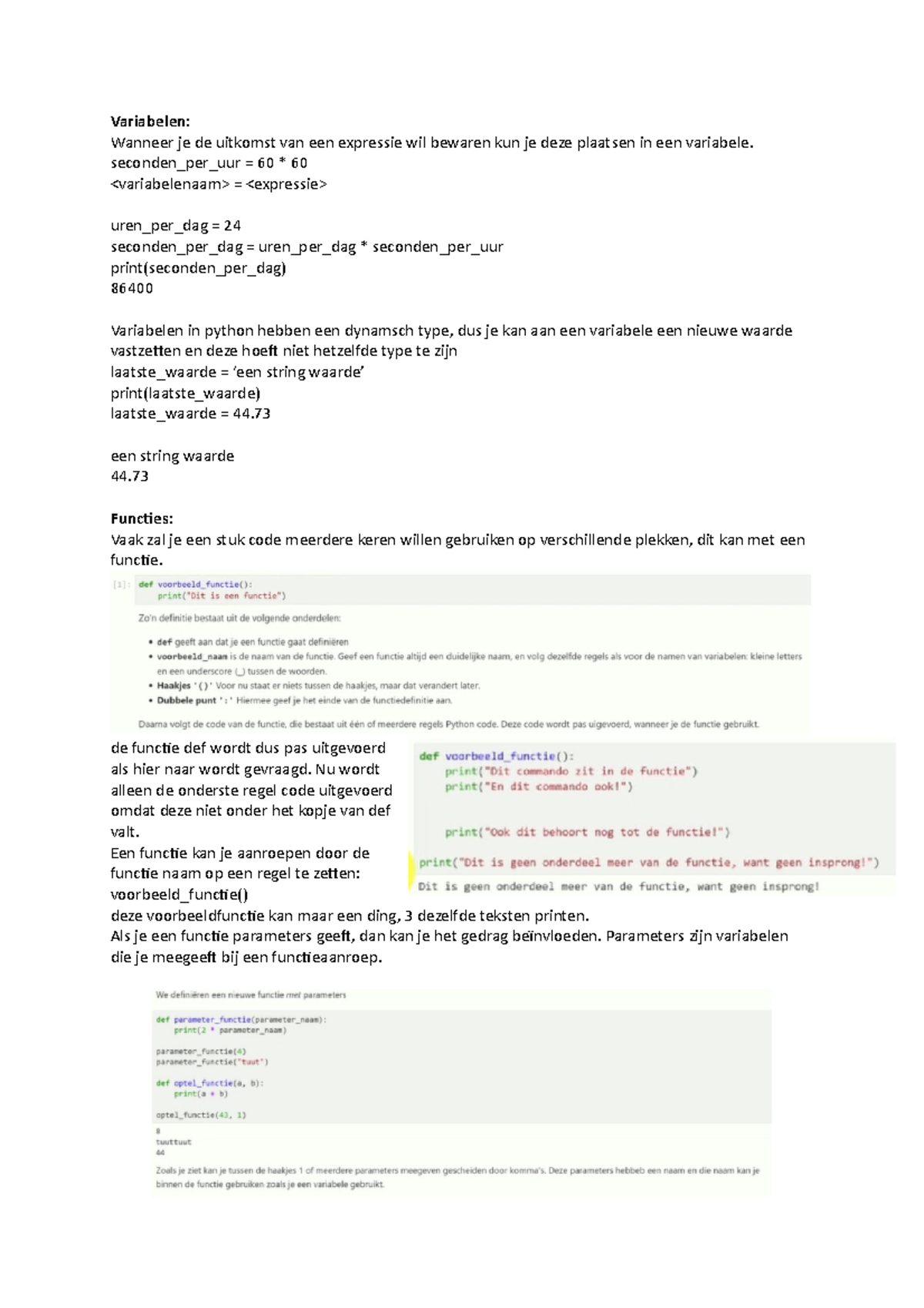 inleiding programmeren week 2 video college notities - Variabelen ...