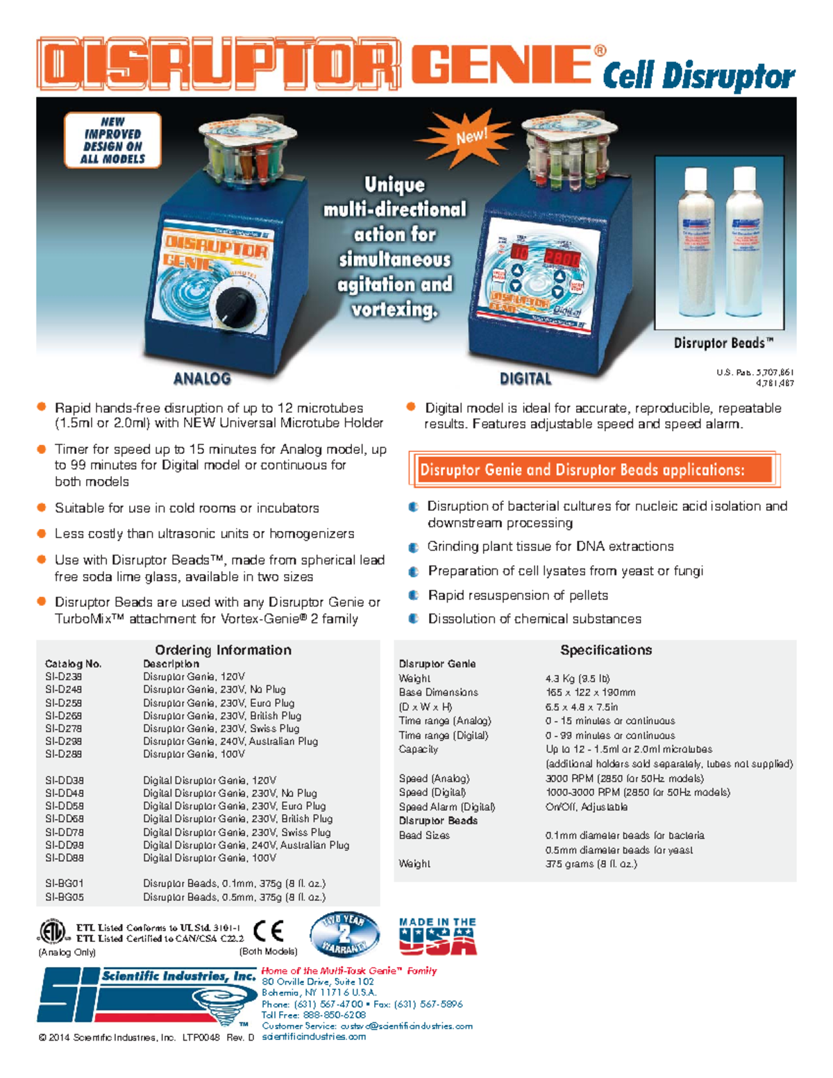 SI-D238 Disruptor Genie - • Disruption of bacterial cultures for ...