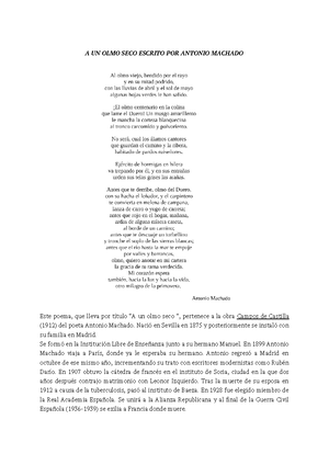 Comentario Antonio Machado - A un olmo seco - COMENTARIO DE ‘‘A UN OLMO ...