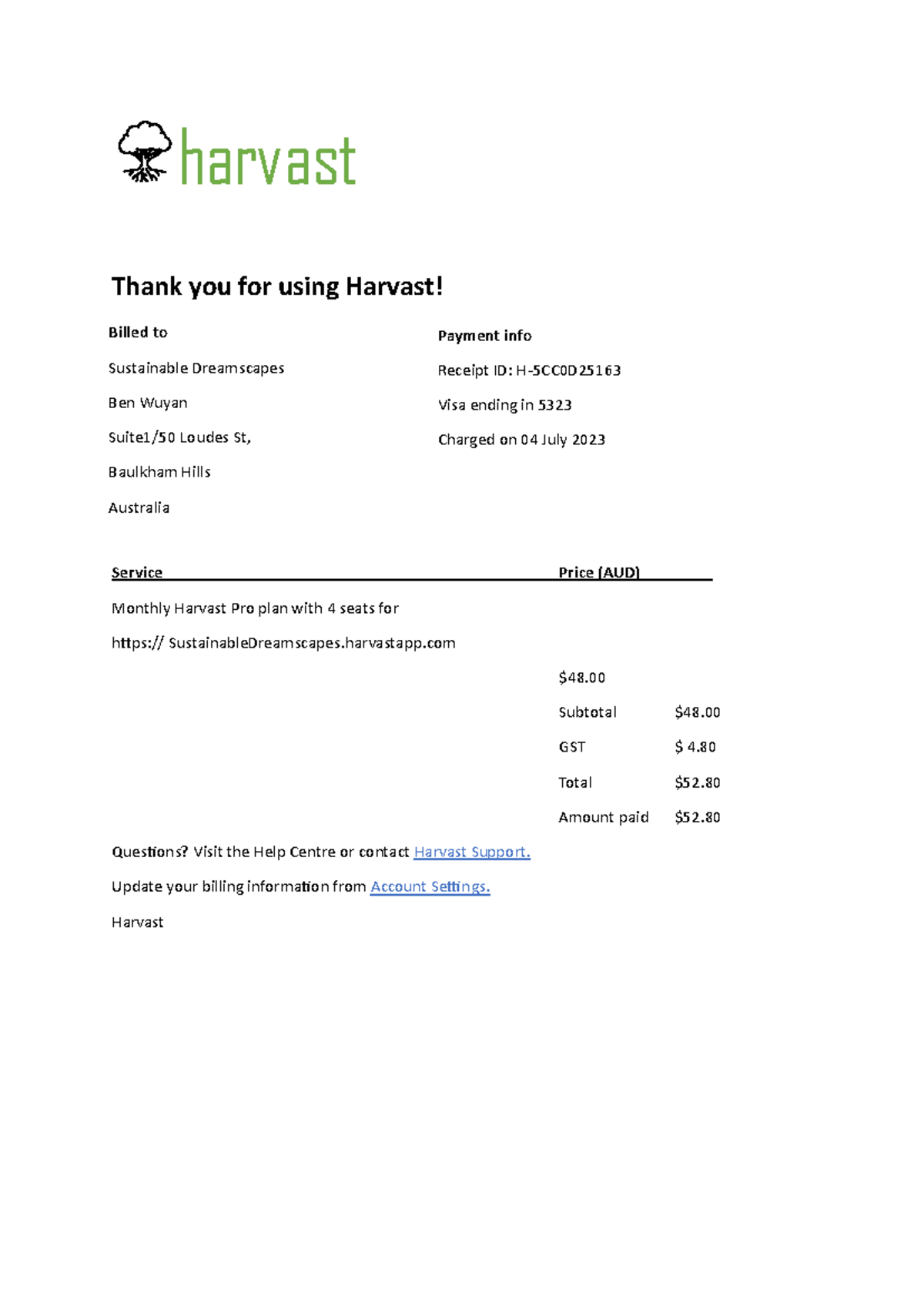 Harvast H-5CC0D25163 - Practice materials for Xero - harvast Thank you ...