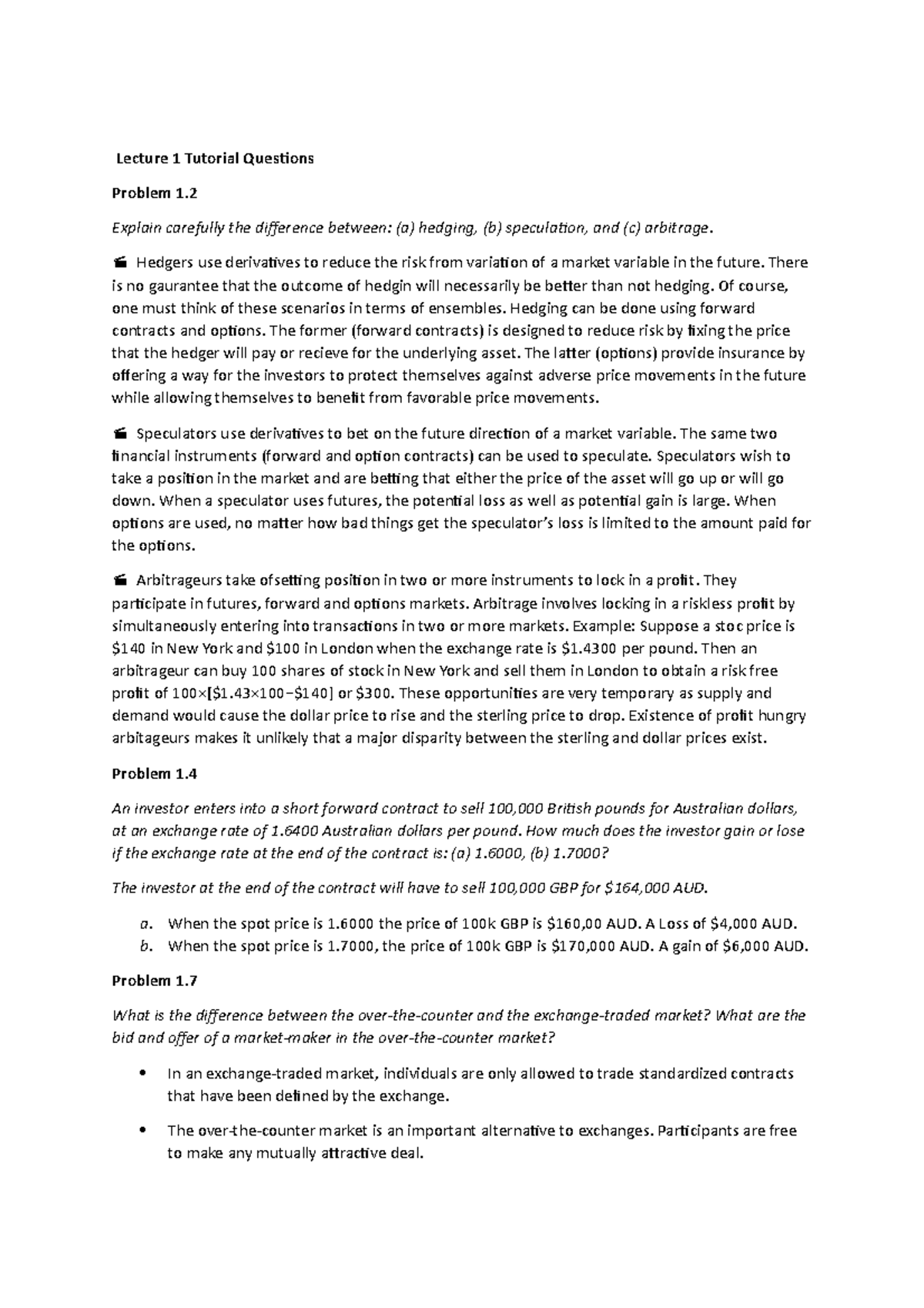 Lecture 1 Tutorial Questions+my answers - Lecture 1 Tutorial Questions ...