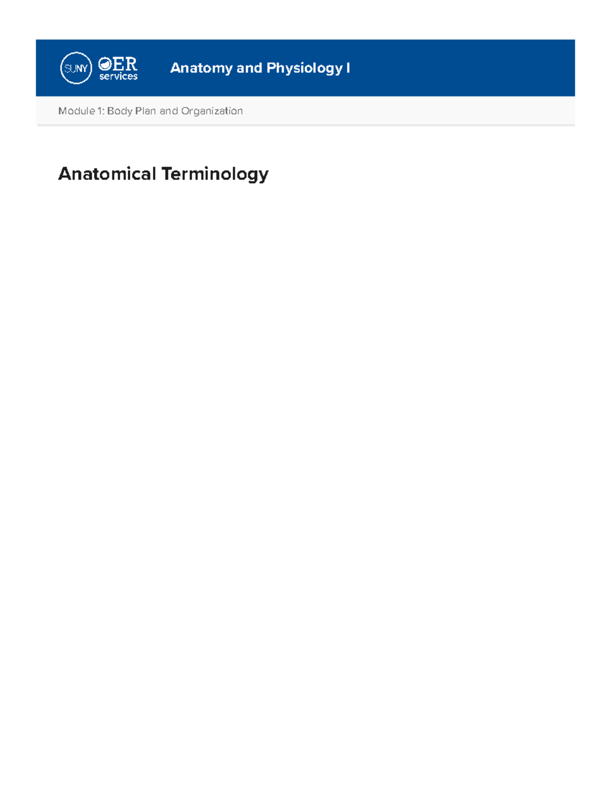 Anatomical Terminology Anatomy and Physiology I - Module 1: Body Plan ...