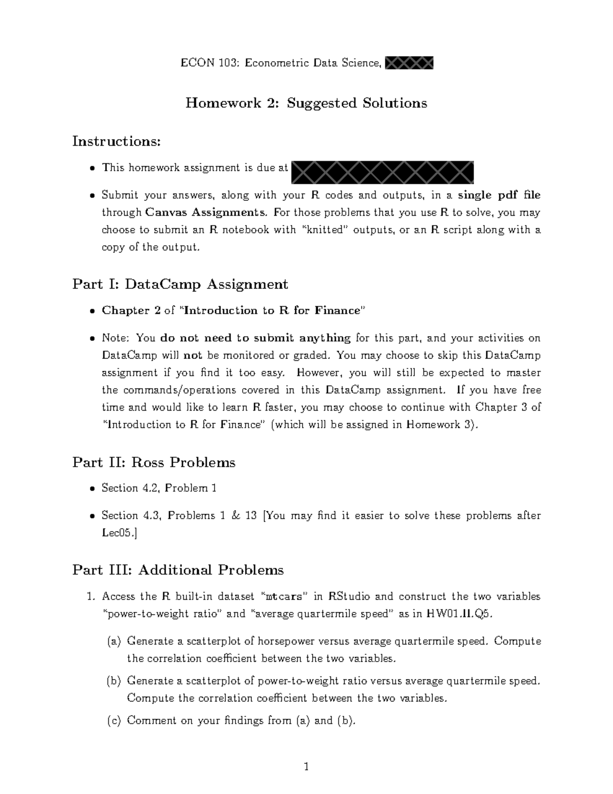 HW02 Solution - ECON 103: Econometric Data Science, Homework 2: Suggested Solutions Instructions ...