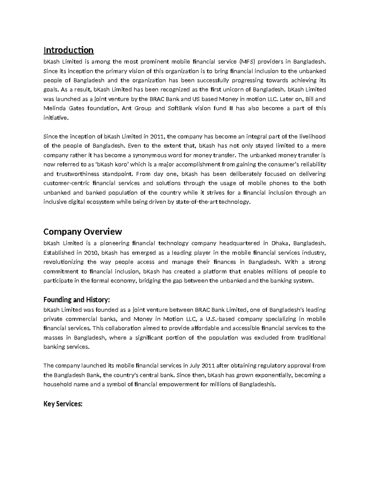 Internship Report - Introduction bKash Limited is among the most ...