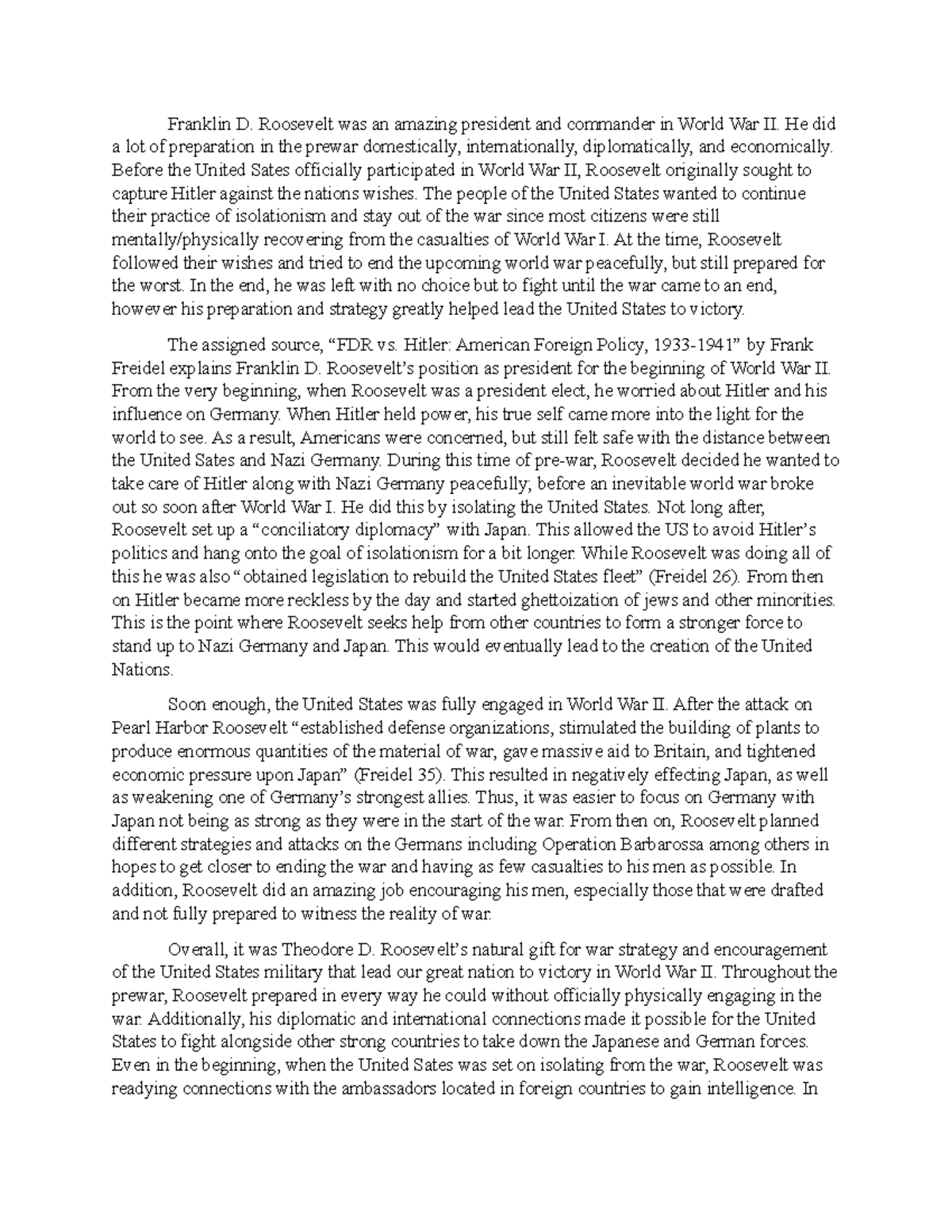 ENC 1102 Writing Assignment II FDR vs. Hilter - Franklin D. Roosevelt ...