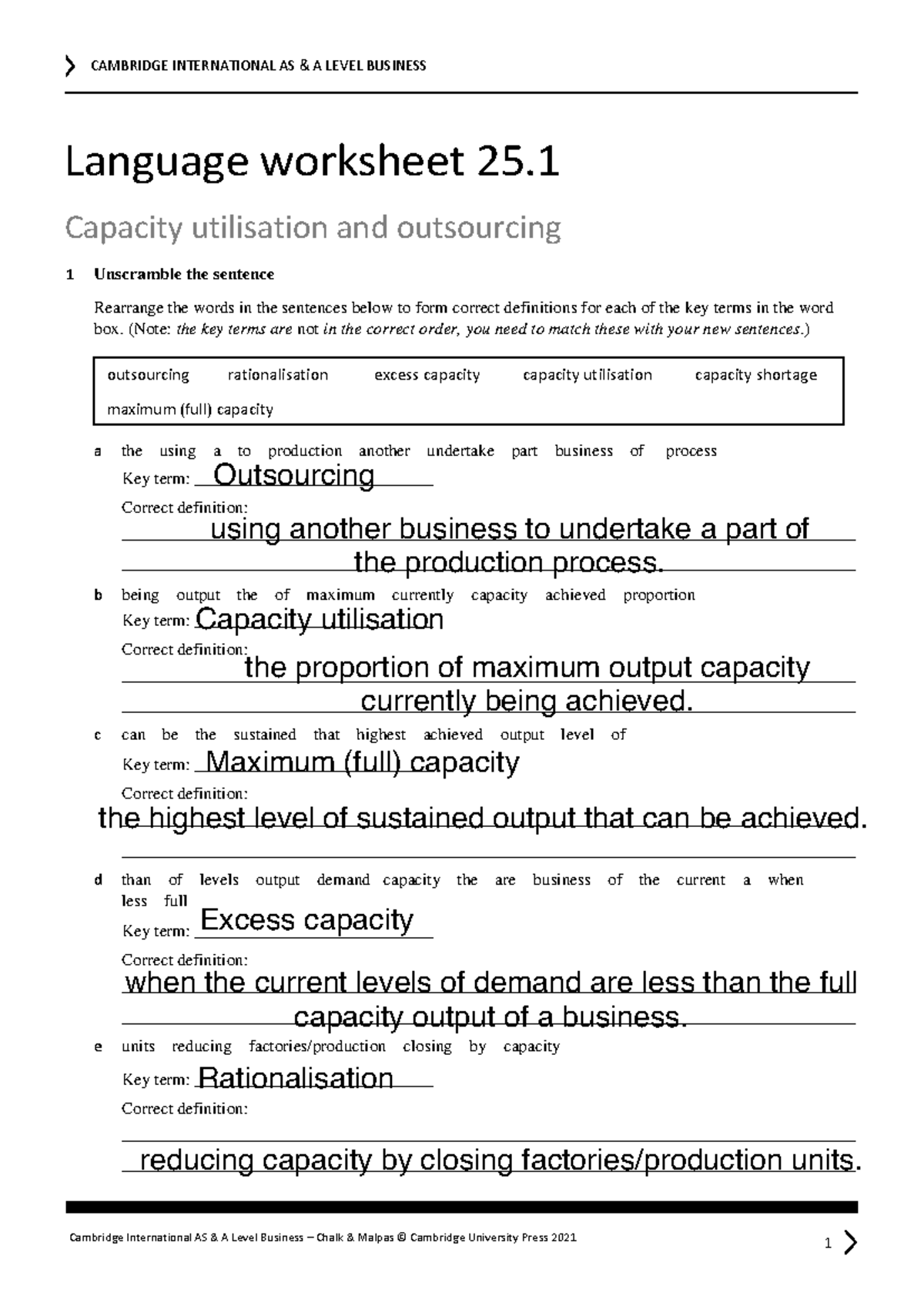 ASAL Business worksheet 25 - CAMBRIDGE INTERNATIONAL AS & A LEVEL ...