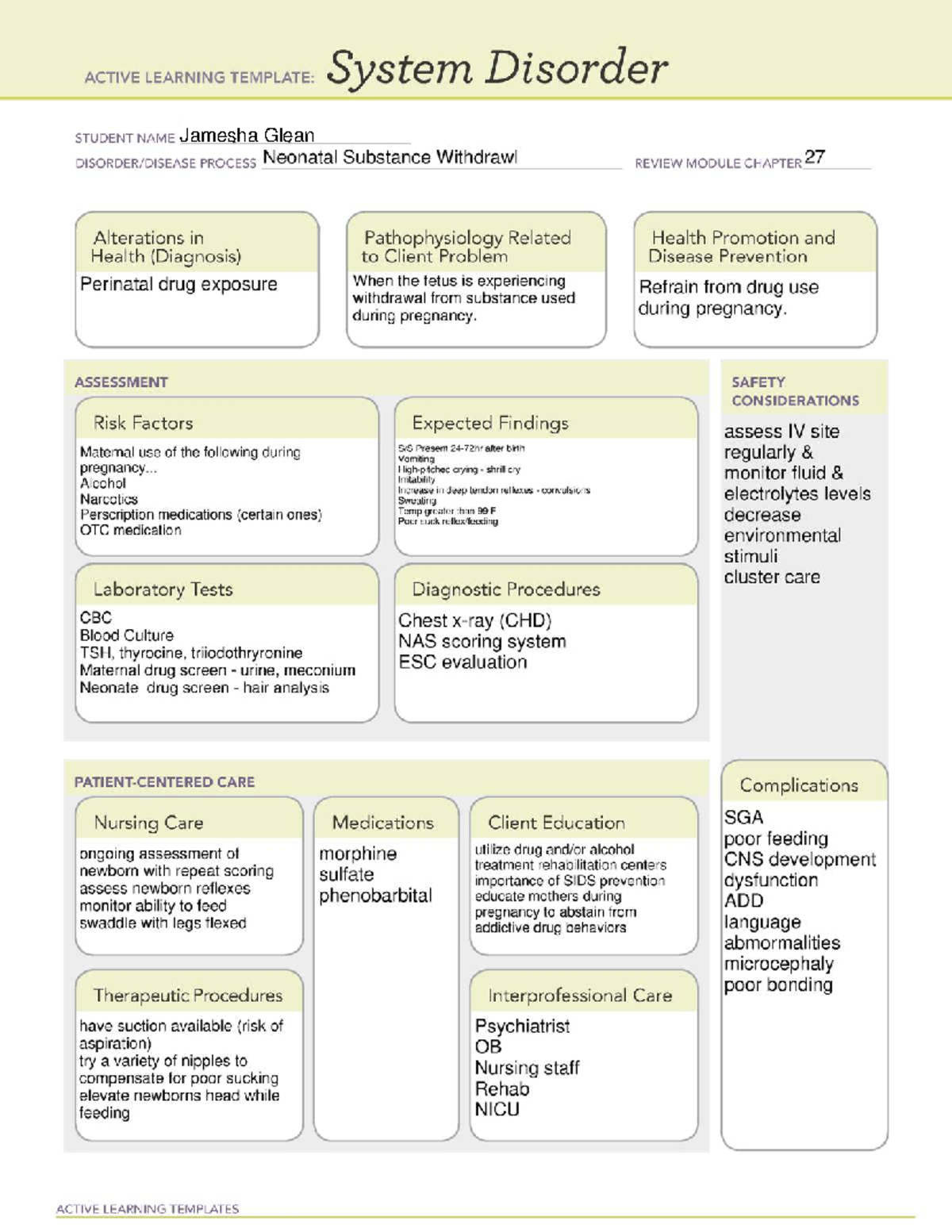 Withdrawl - ALT - ACTIVE LEARNING TEMPLATE: System Disorder STUDENT ...