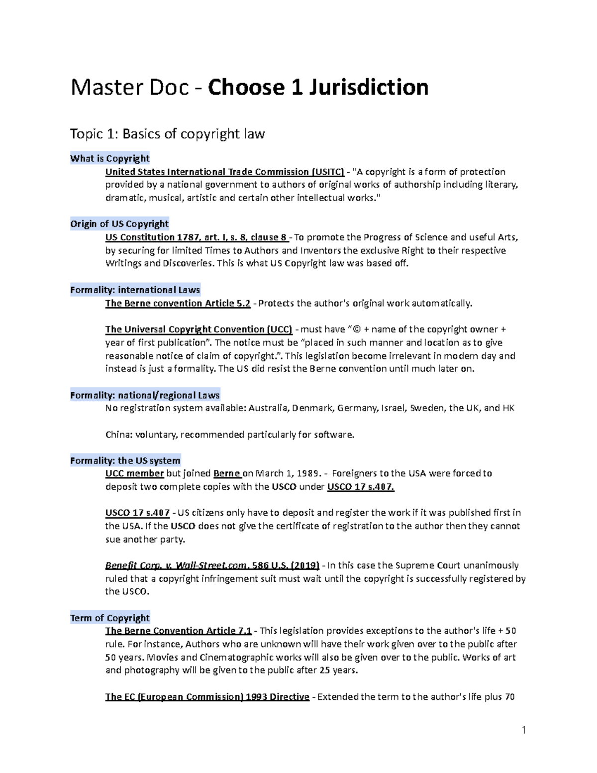 Master Doc - " Origin of US Copyright US Constitution 1787, art. I, s ...