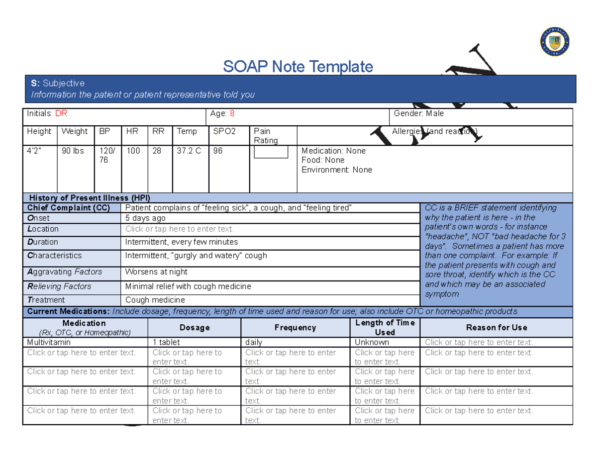 Week 6 Soap Note - Advanced Health assessment - SOAP Note Template ...