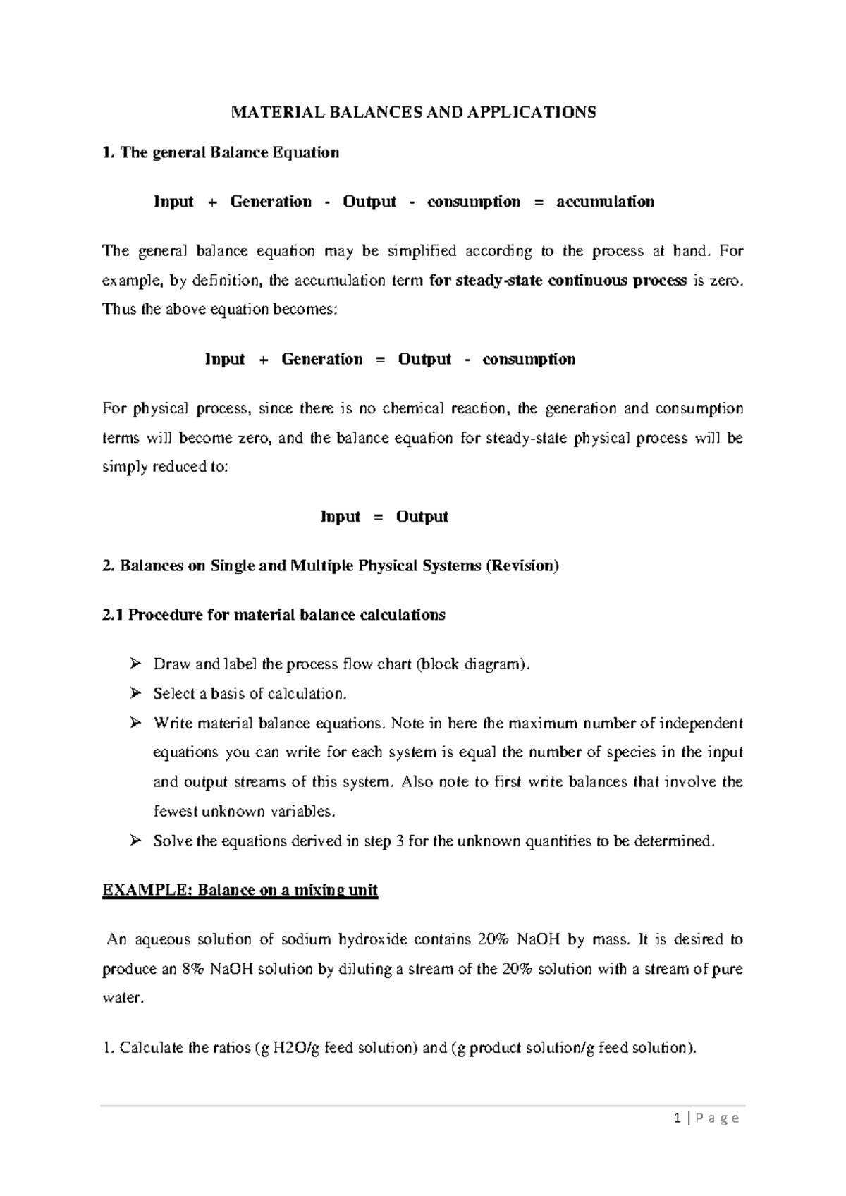 Material Balances AND Applications - MATERIAL BALANCES AND APPLICATIONS ...