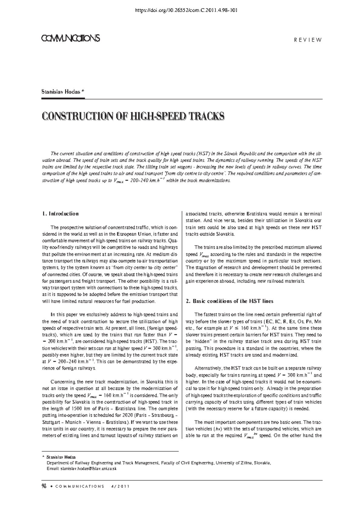 Construction of High-Speed Tracks - 98 C O M M U N I C A T I O N S 4 / ...