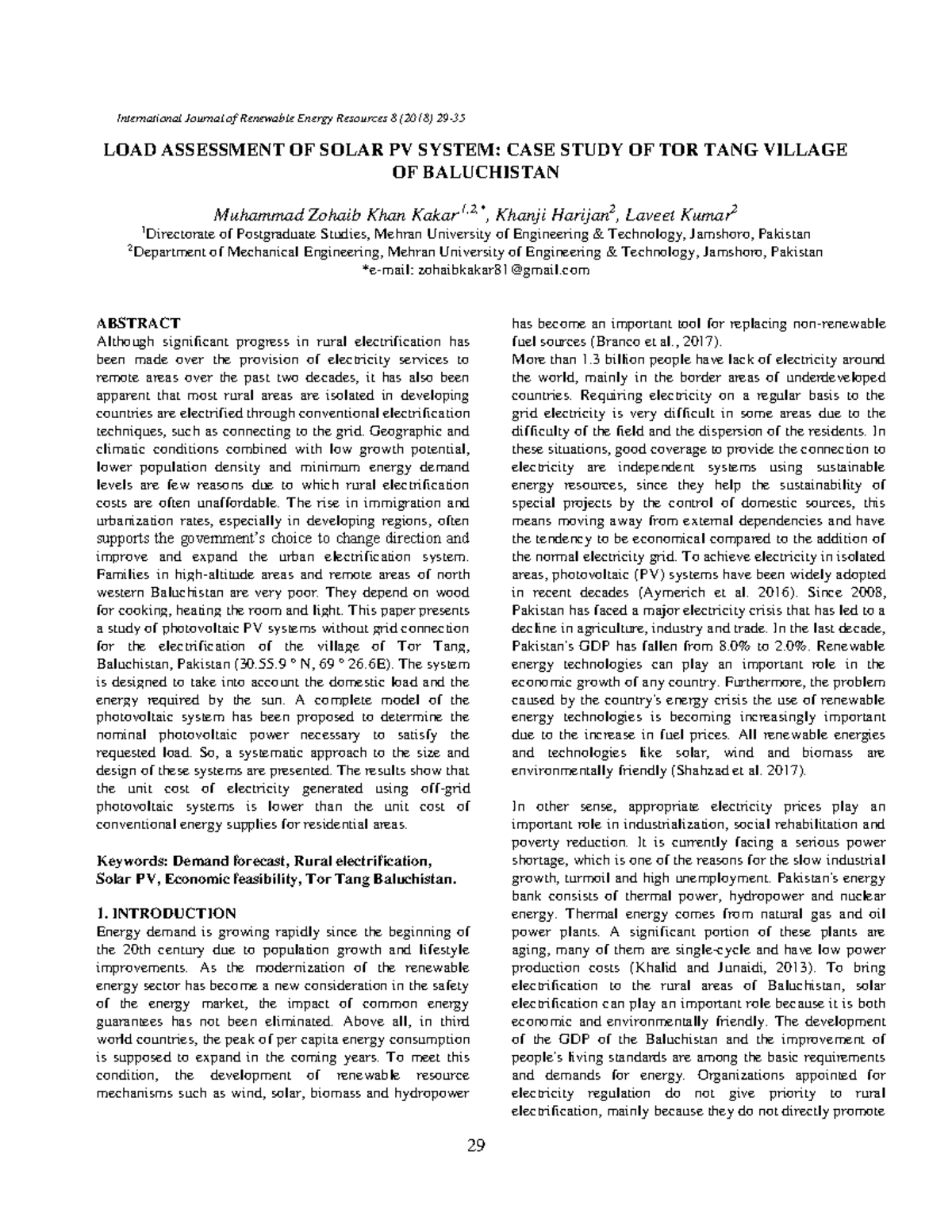 LOAD Assessment OF Solar PV System CASE Study OF TOR TANG Village OF ...