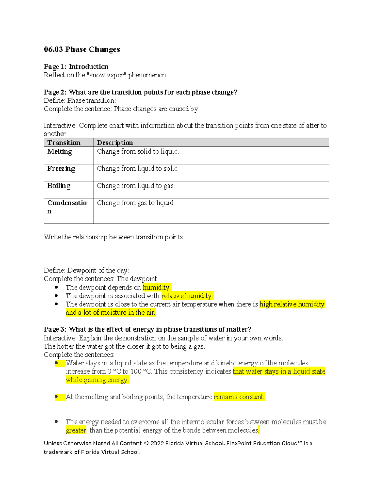 06 03 journal - Chemistry lab. - 06 Phase Changes Page 1: Introduction ...