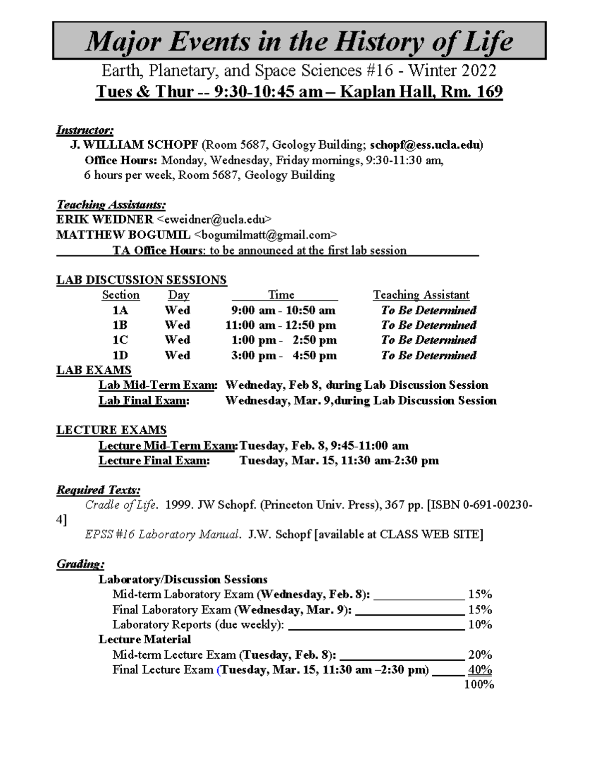 Epss16 - syllabus - Major Events in the History of Life ####### Earth ...