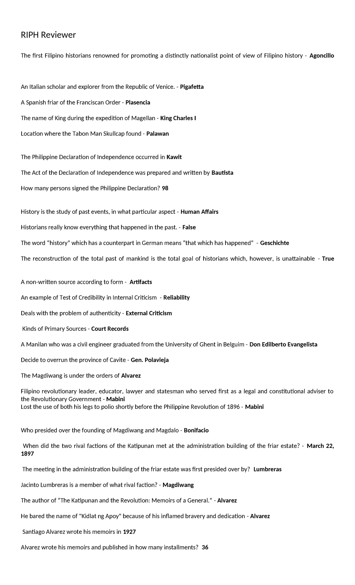 RIPH-111- Reviewer - Review - RIPH Reviewer The first Filipino ...