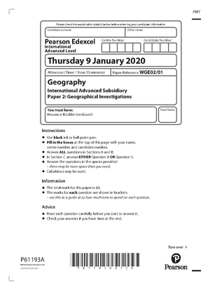 June 2021 (IAL) MS - Unit 2 Edexcel Geography A-level - Mark Scheme Sum ...
