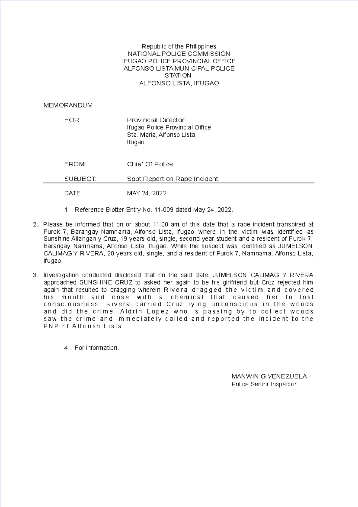 Sworn Statement ( Complaint) - Republic of the Philippines NATIONAL ...