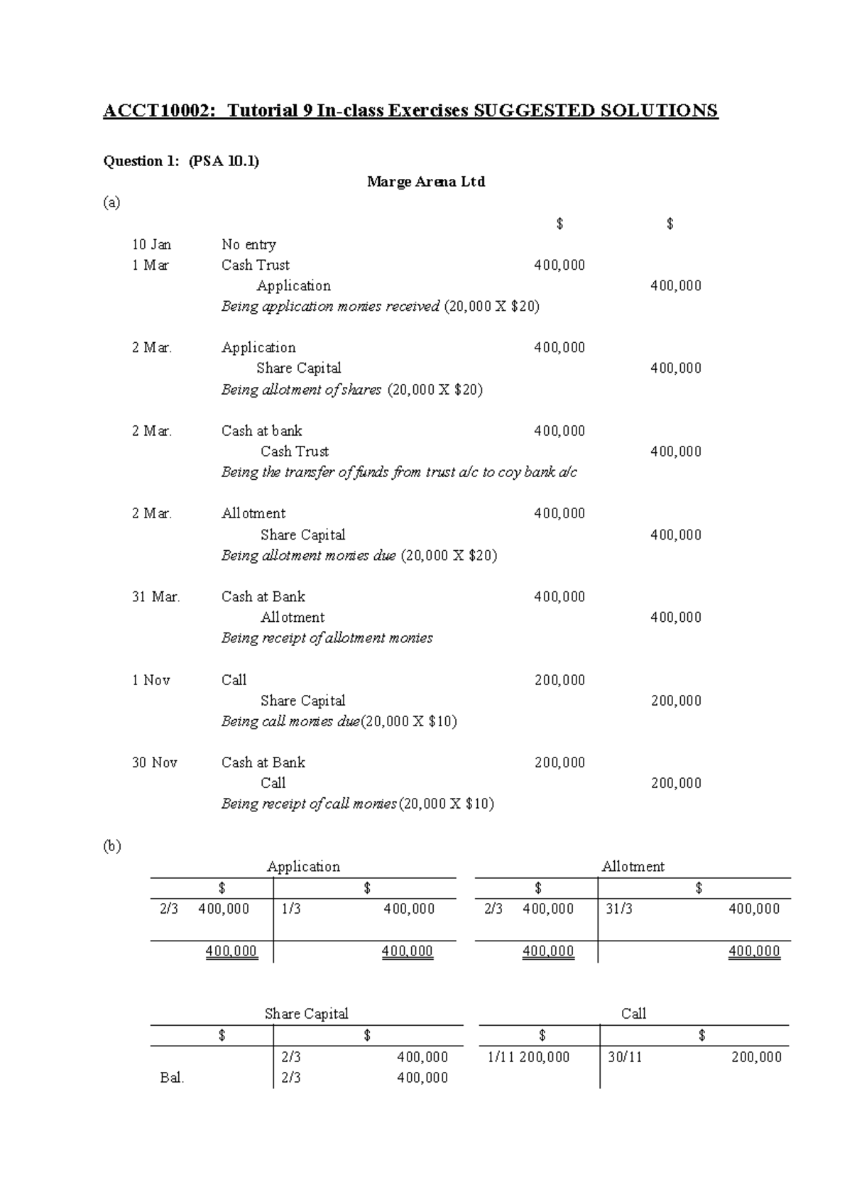 ACCT10002 Tutorial 9 In-class Exercises Solutions - ACCT10002: Tutorial ...