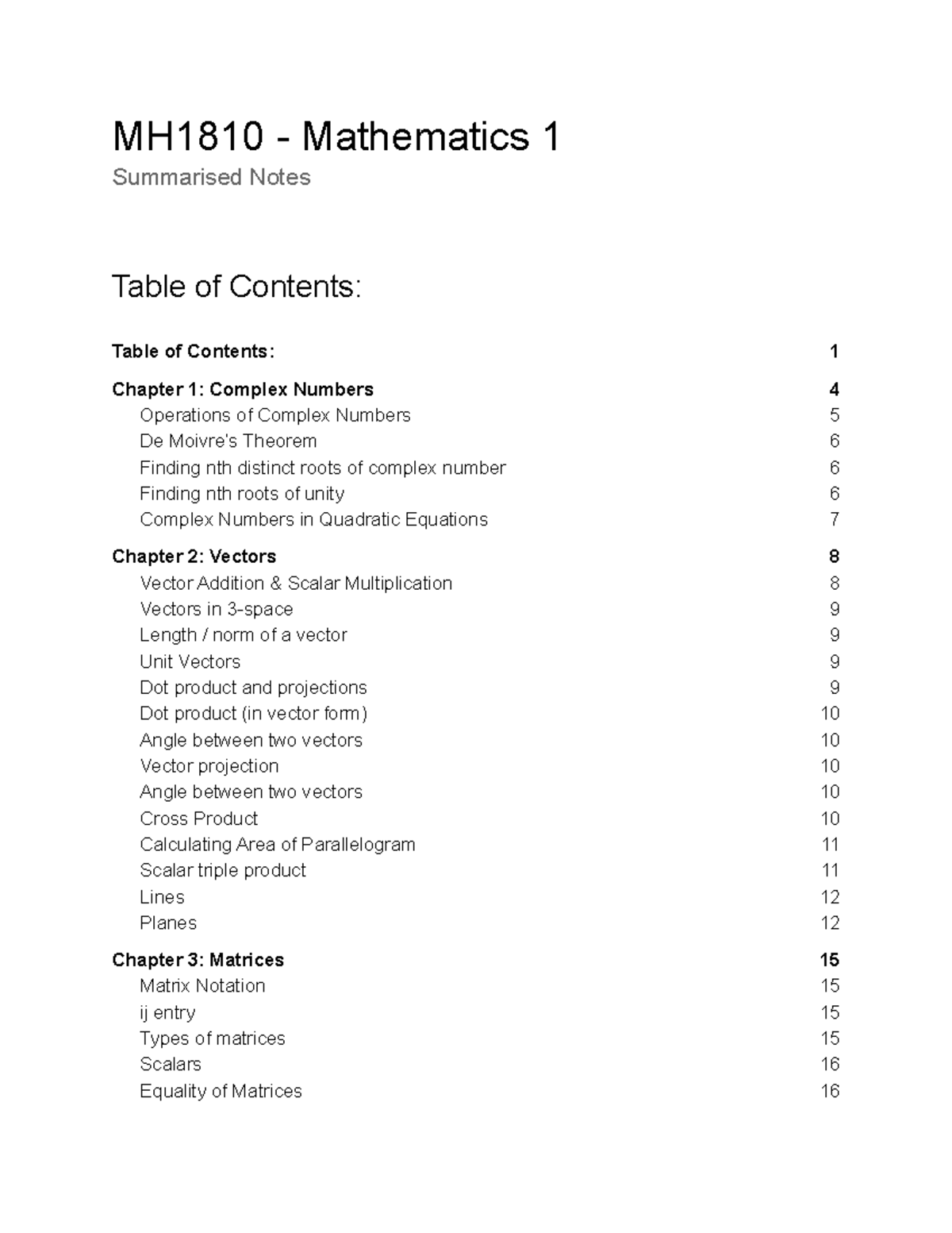 MH1810 Mathematics 1 - compiled notes from senior that has been proved ...