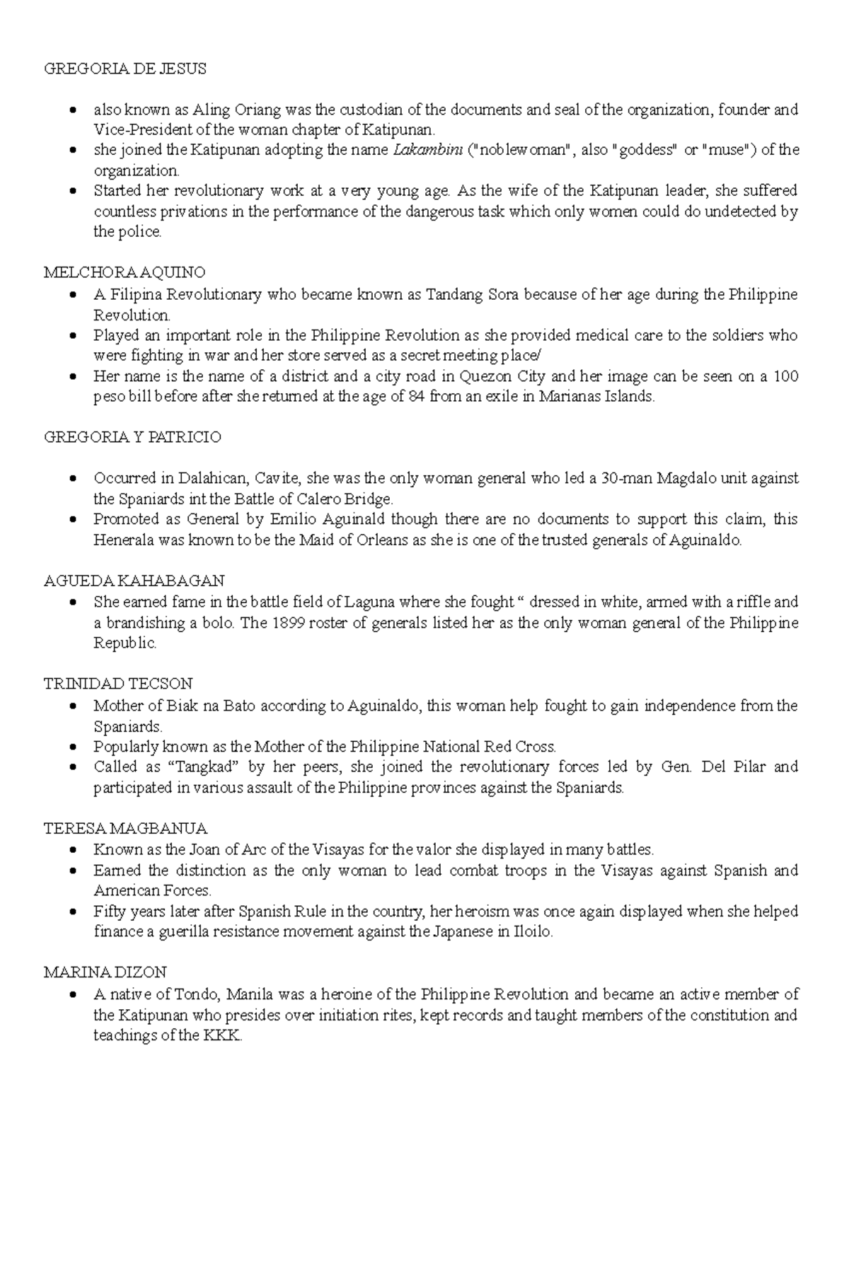 424679862 women of katipunan doc - GREGORIA DE JESUS also known as ...