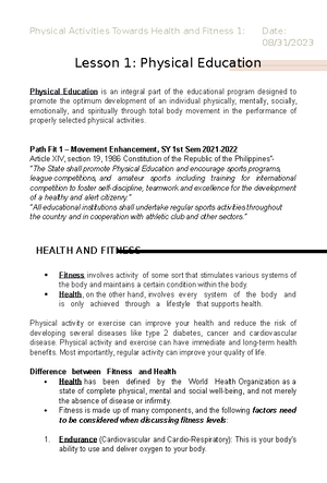 Introduction to Physical Education - CHAPTER I INTRODUCTION TO PHYSICAL ...