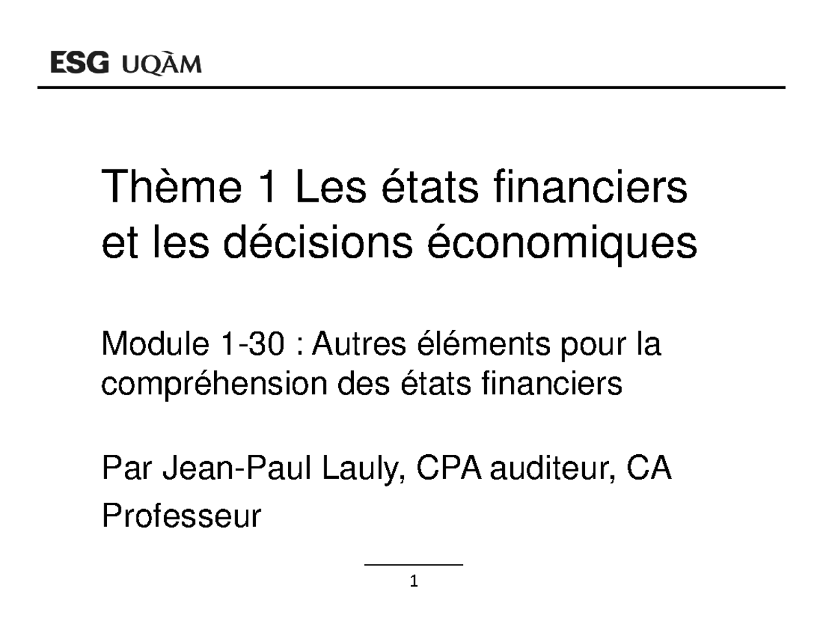 Sco 1250- Mediatisation-module-1.30 - Thème 1 Les états financiers et ...