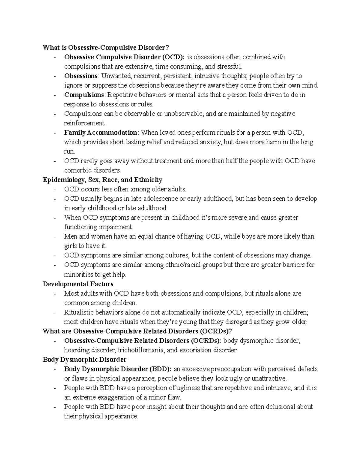 Chapter Five Notes - What is Obsessive-Compulsive Disorder? - Obsessive ...