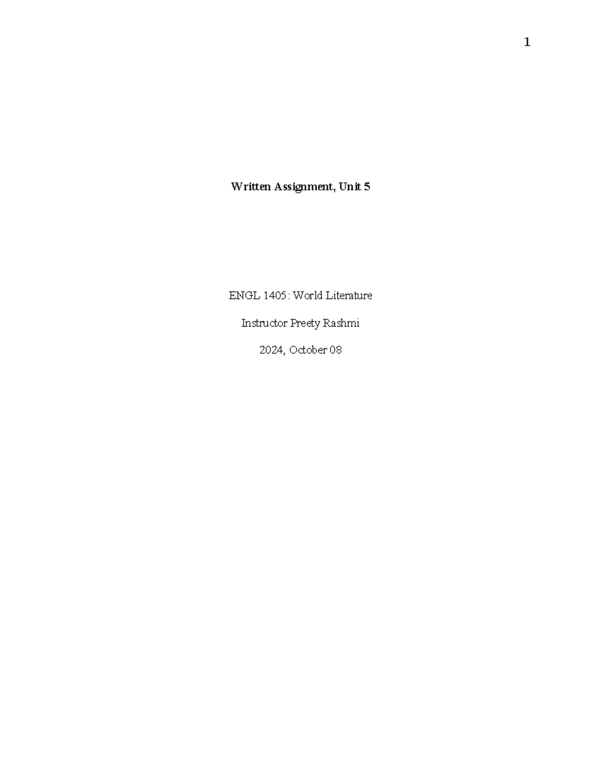 ENGL WA Unit 5 - ENGL 1405 Written Assignment Unit 5 - Written Assignment, Unit 5 ENGL 1405 ...