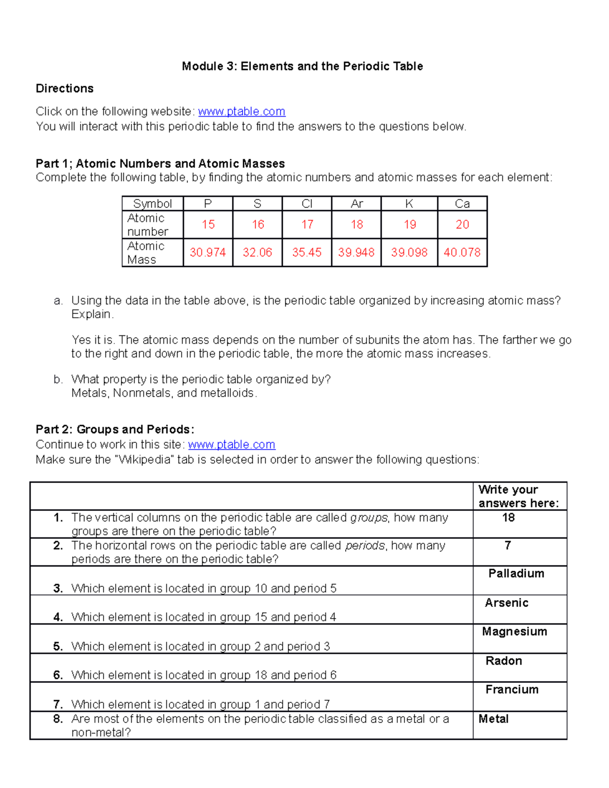 Module 3; Elements and the Periodic Table-1 - Module 3: Elements and ...