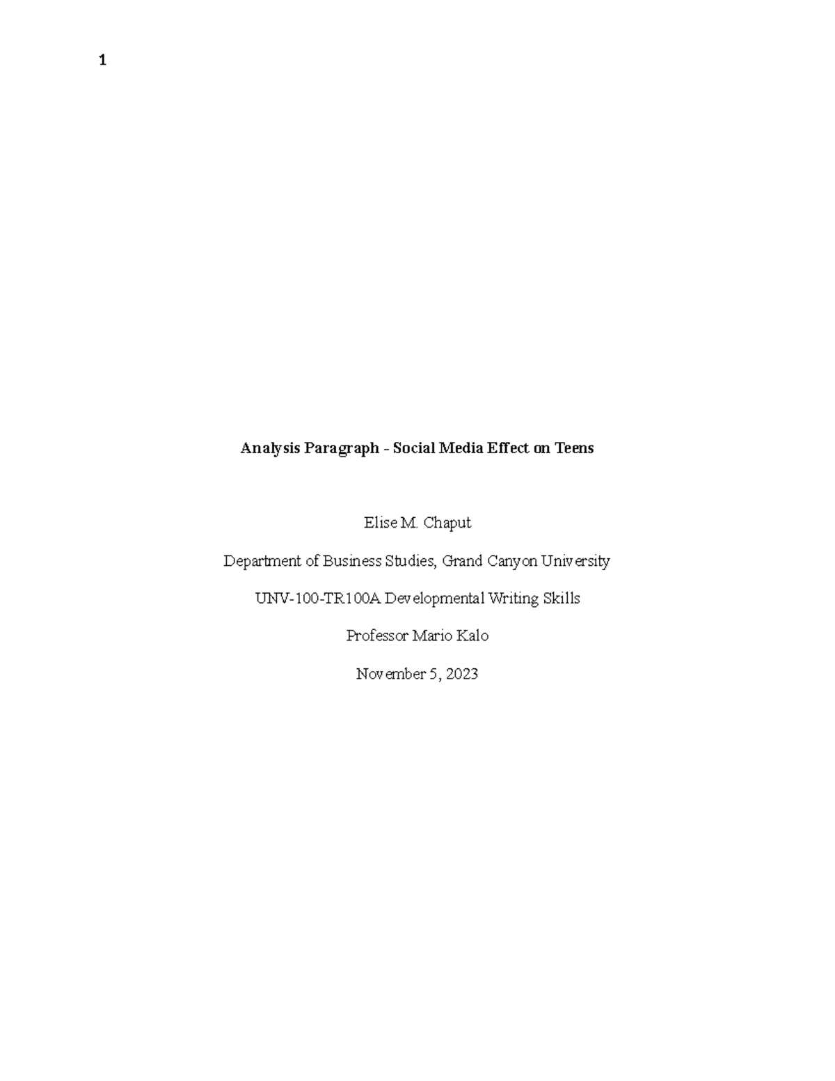 Analysis Paragraph - Social Media Effect on Teens - Chaput Department ...