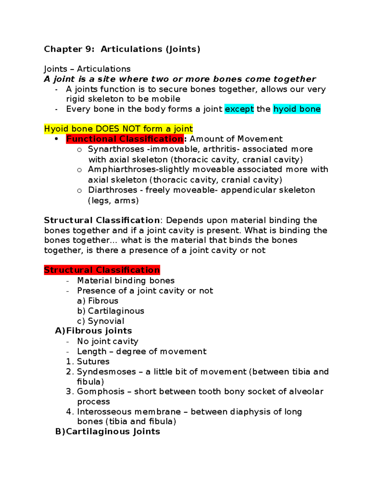 Articulations (Joints) - Chapter 9: Articulations (Joints) Joints ...