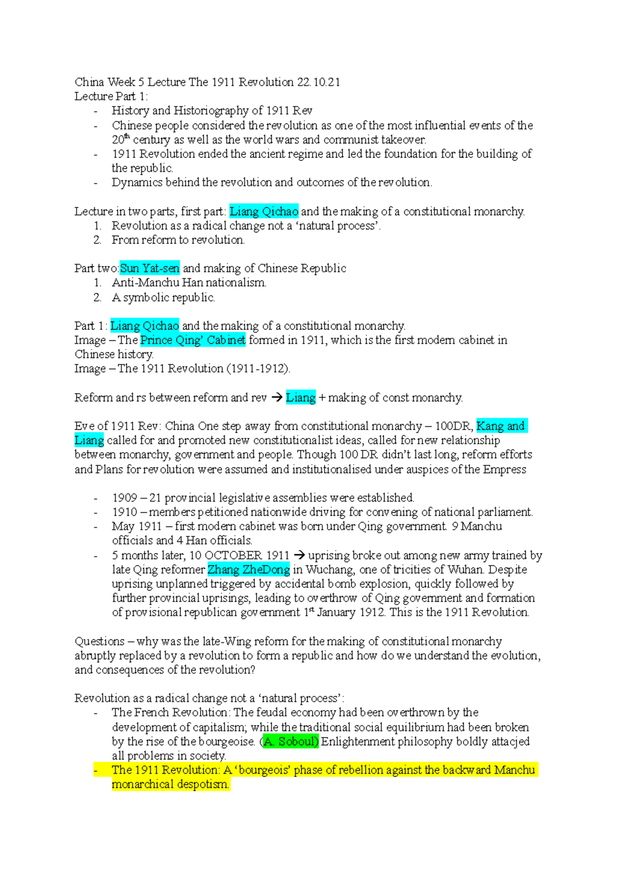 China Week 5 Lecture The 1911 Revolution - China Week 5 Lecture The ...