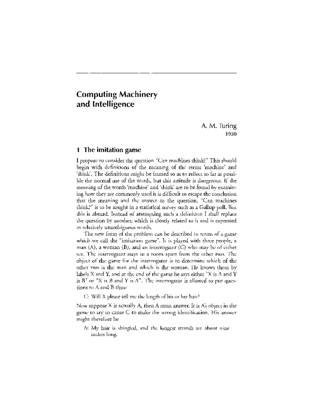 Turing - “Computing Machinery and Intelligence” - Computing Machinery ...