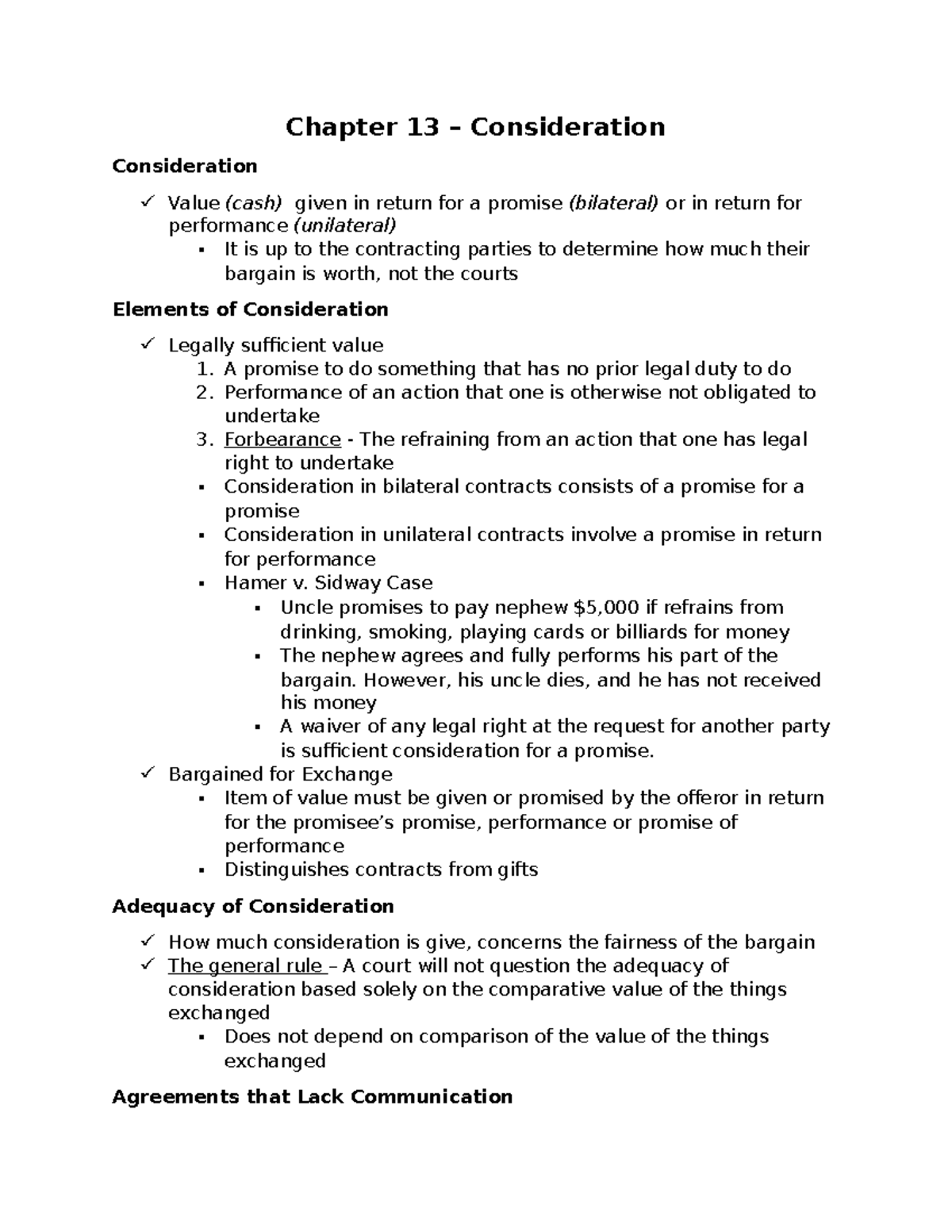 Chapter 13 – Consideration - Chapter 13 – Consideration Consideration ...