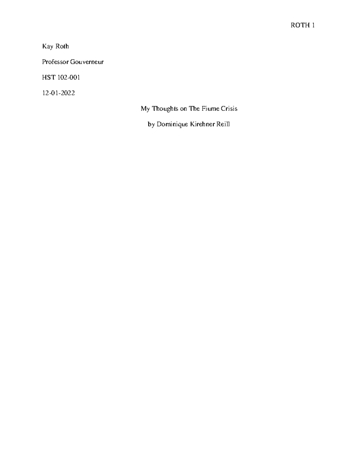 Roth.Kay - A paper on the FIUME book that correlates to the outbreak of ...