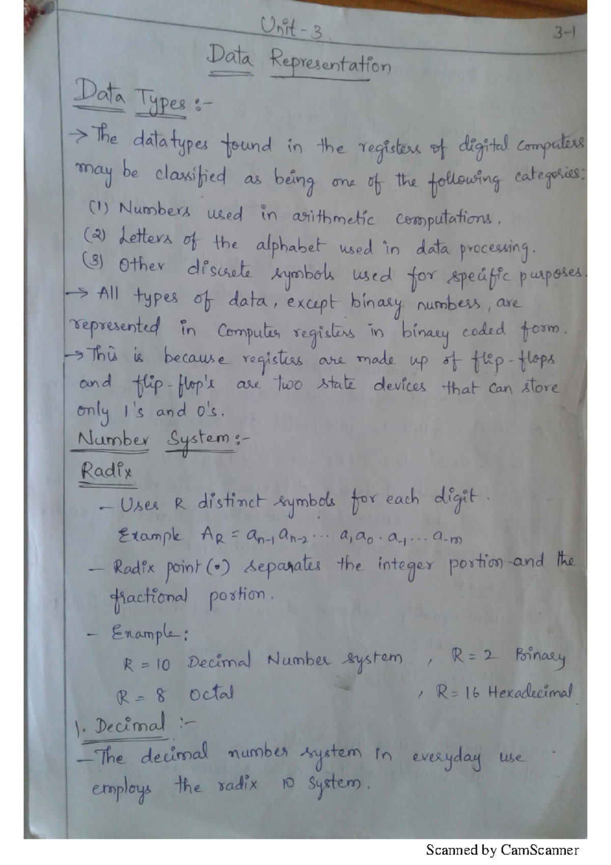COA Unit 3 - AFD - Unit 3. Data Representation Data Types The datatypes ...