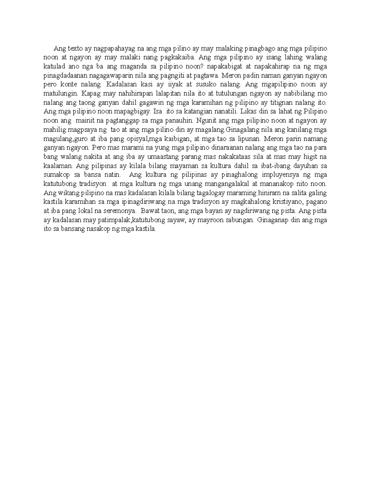 PETA Filipino - Assignment - Ang texto ay nagpapahayag na ang mga ...