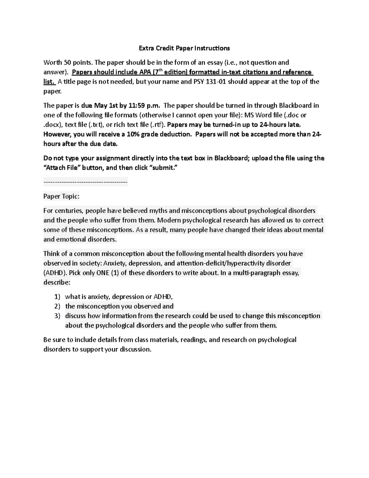 Extra Credit - Essay Prompt - Extra Credit Paper Instructions Worth 50 ...