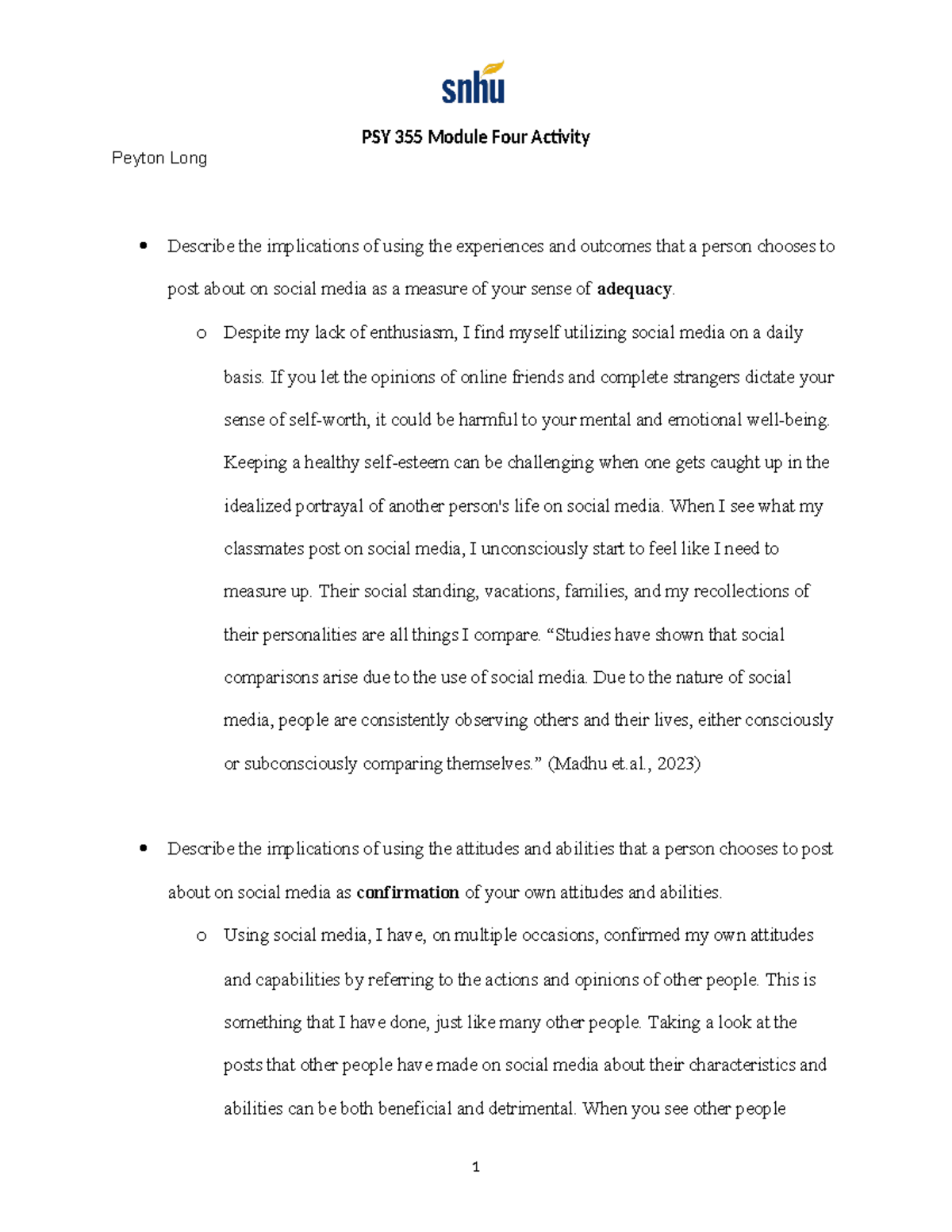 PSY 355 Module Four Activity - Copy - PSY 355 Module Four Activity ...