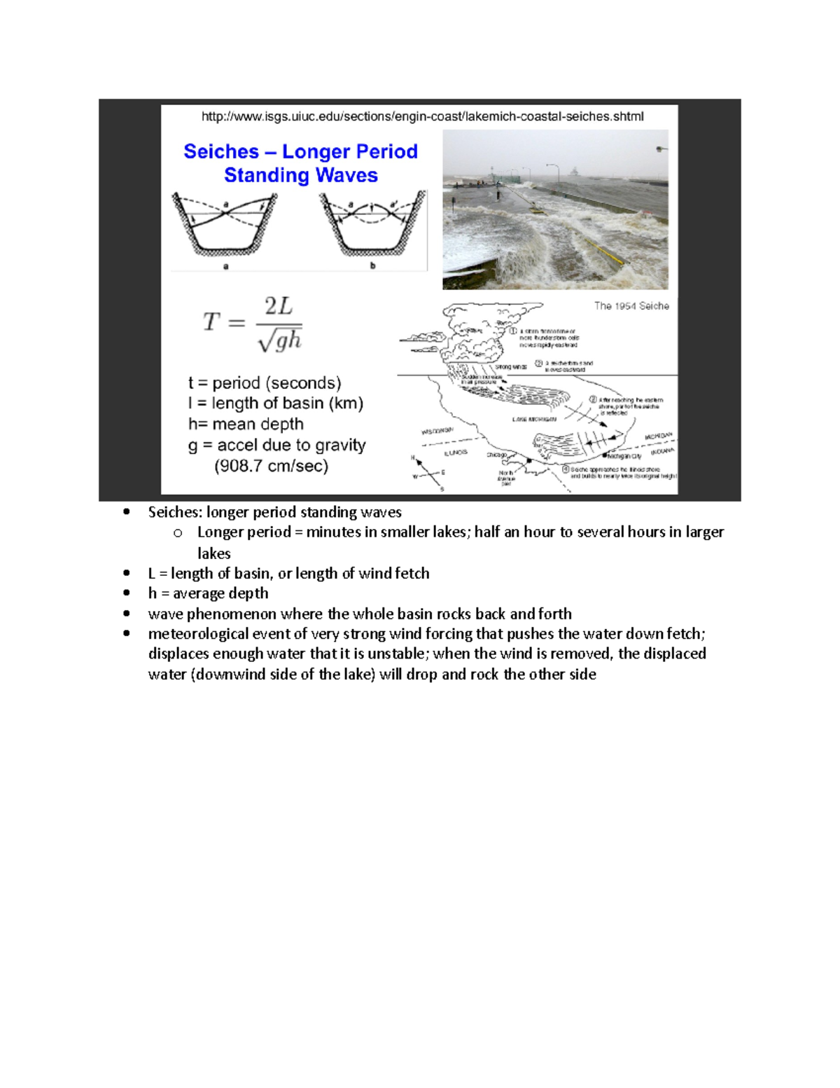 Lecture 11 Notes - Seiches: longer period standing waves o Longer ...
