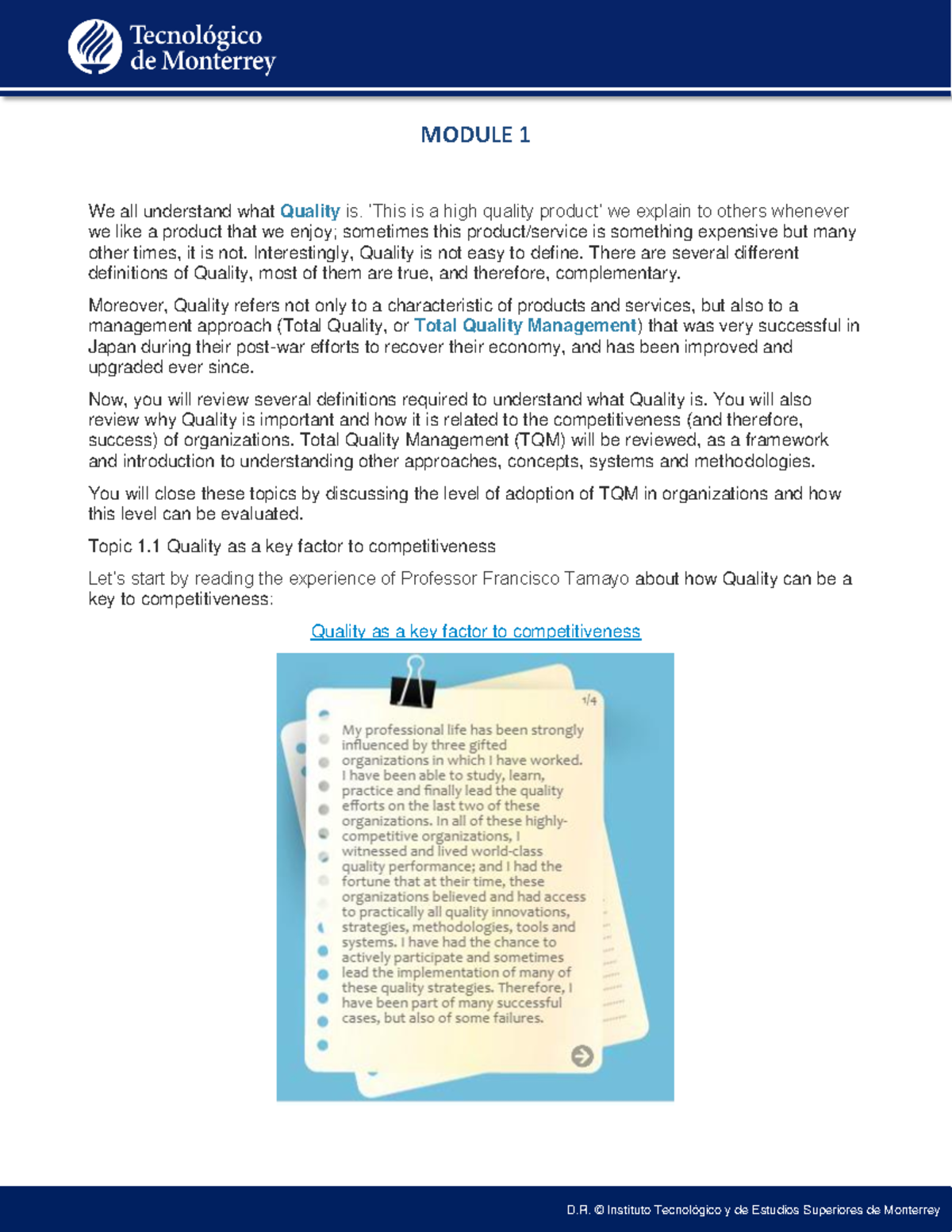 Study Guide - bznz - MODULE 1 We all understand what Quality is. 8This ...