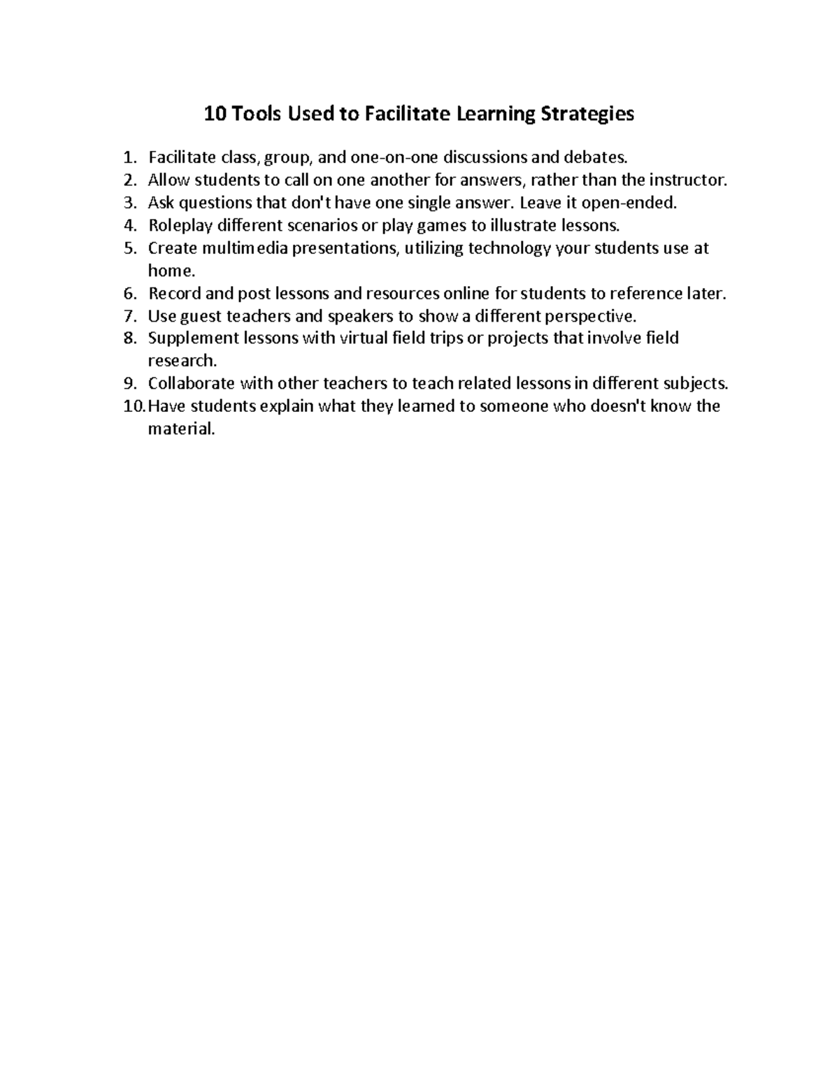 10 Tools Used to Facilitate Learning Strategies - 10 Tools Used to ...
