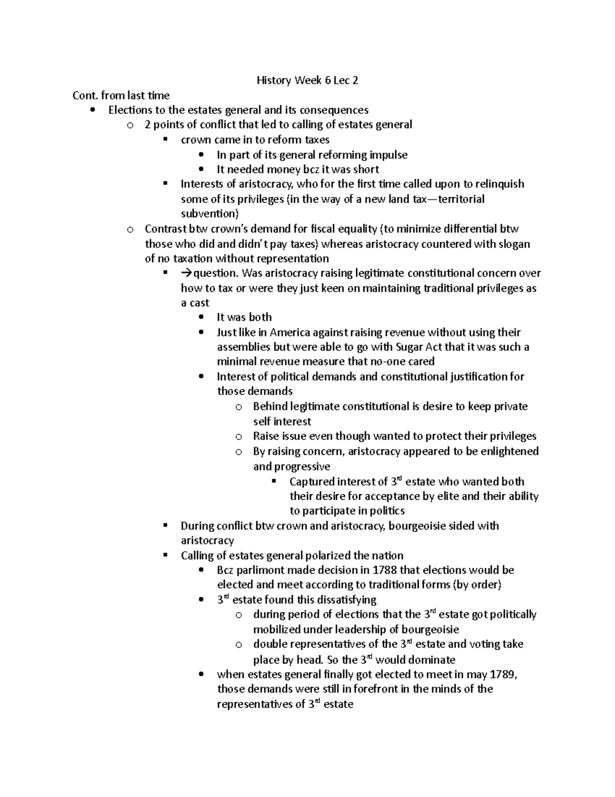History Week 6 Lec 2 - Lecture notes 6.2 - History Week 6 Lec 2 Cont ...