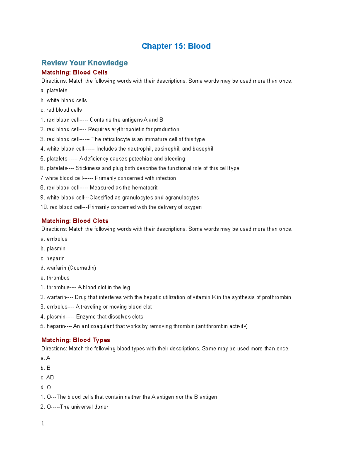 Week4assignment - assingment - Chapter 15: Blood Review Your Knowledge ...