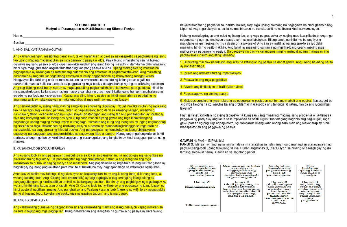 ESP 10 Second Quarter Module 4 - 1 SECOND QUARTER Modyul 4: Pananagutan ...