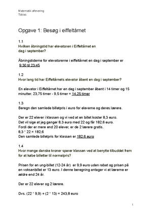 Matematik FP9 maj 2024 - Opg. Tekst, beregning, resultat. 1. 1. 1. 1 ...